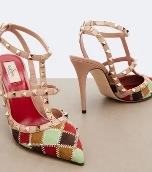 Valentino Garavani Rockstud Patchwork Suede And Leather Pumps