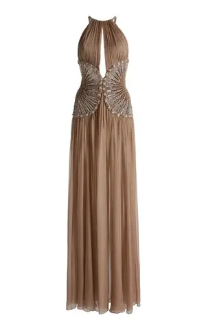 Zuhair Murad Chiffon Sand Shell Long Dress - Tan