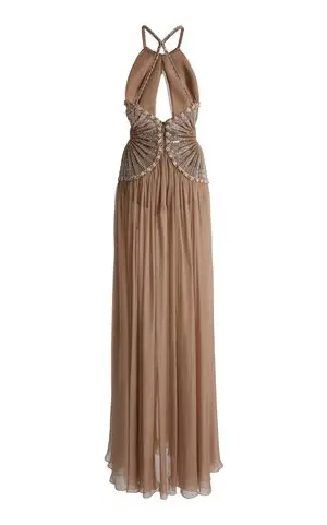 Zuhair Murad Chiffon Sand Shell Long Dress