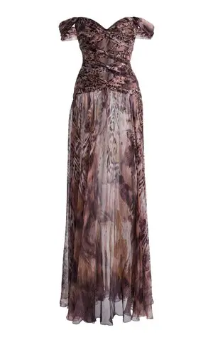 Zuhair Murad Chiffon Guppy Cut-outs Long Dress - Print