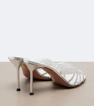 AQUAZZURA Sensation Crystal Metallic Leather Mules