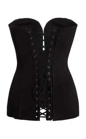 Zuhair Murad Heavy Cady Palm Leaf Embroidered Corset Top