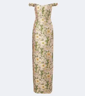 MARKARIAN Off-shoulder Floral Brocade Gown