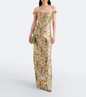 MARKARIAN Off-shoulder Floral Brocade Gown