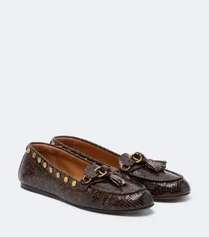 Isabel Marant Étoile Faxel Snake-effect Studded Leather Loafers - Brown