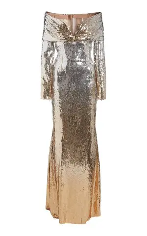 Zuhair Murad Degrade Sequins Off-shoulder Long Dress - Metallic
