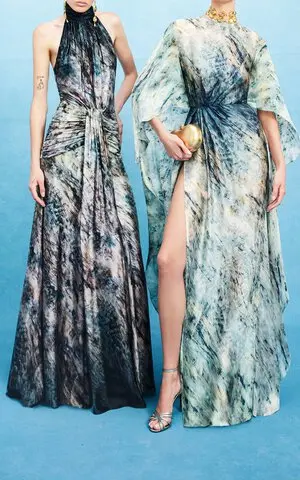 Zuhair Murad Printed Charmeuse Halter Long Dress