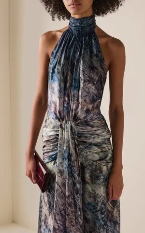 Zuhair Murad Printed Charmeuse Halter Long Dress