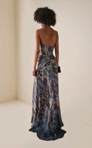 Zuhair Murad Printed Charmeuse Halter Long Dress