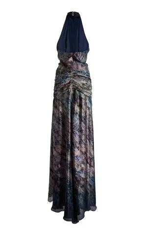 Zuhair Murad Printed Charmeuse Halter Long Dress