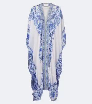 Camilla Embellished Printed Cotton And Silk Kaftan - White
