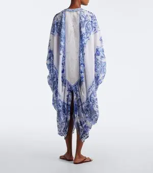 Camilla Embellished Printed Cotton And Silk Kaftan - White