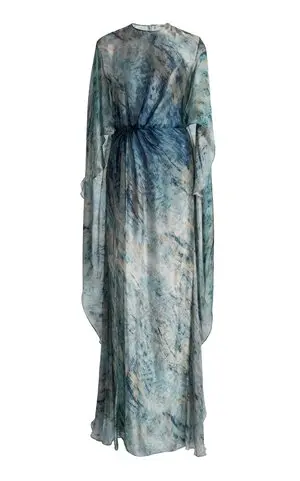 Zuhair Murad Printed Charmeuse Kaftan - Light Blue