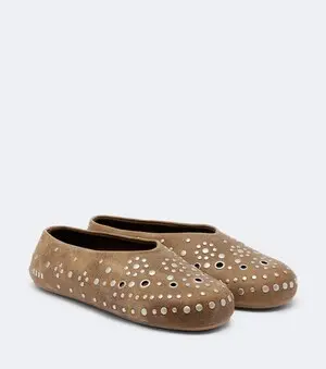 GOLDEN GOOSE Studded Suede Slip-on Shoes - Beige