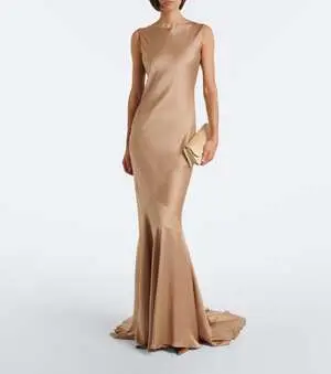 Max Mara Open-back Satin Maxi Dress - Beige