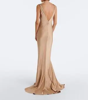 Max Mara Open-back Satin Maxi Dress - Beige