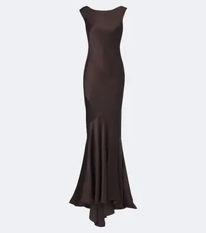 Max Mara Open-back Satin Maxi Dress - Brown