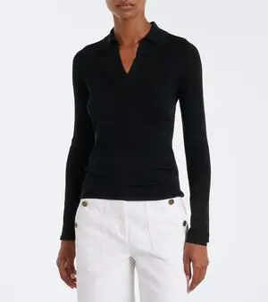 Max Mara Ribbed-knit Silk And Cashmere Polo Sweater - Black