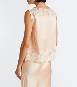 DÔEN D�en Viviane Lace-trimmed Silk Satin Top