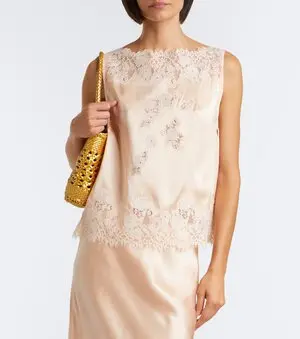 DÔEN Viviane Silk Lace-trimmed Top - Pink