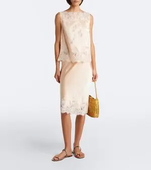 DÔEN Viviane Silk Lace-trimmed Top - Pink
