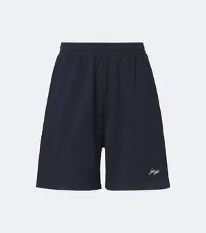 Acne Studios Logo Embroidered Cotton Fleece Shorts - Blue