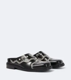 Simone Rocha Embroidered Floral Leather Mules - Black