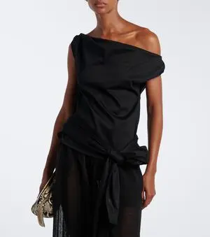 Proenza Schouler Asymmetric Cotton Jersey Top With Self-ties - Black