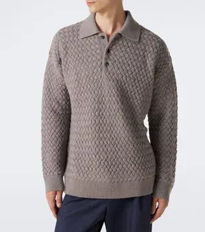 Bottega Veneta Intrecciato Wool Polo Sweater - Grey