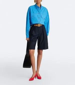 Versace Cropped Cotton Poplin Shirt - Blue