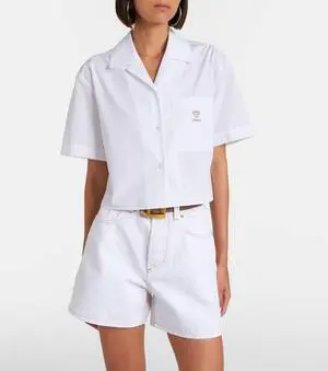 Versace Cropped Cotton Poplin Shirt - White