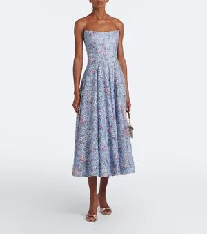 MARKARIAN Embroidered Floral Bustier Cocktail Dress