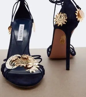 AQUAZZURA Night Stars Embellished Suede Sandals - Blue