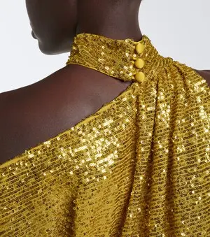 TALLER MARMO Atlas Disco Sequined One-shoulder Gown
