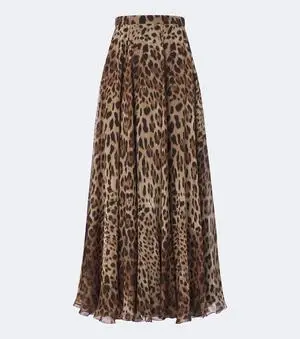 Dolce & Gabbana Leopard-print Silk Chiffon Maxi Skirt - Brown