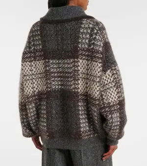 Brunello Cucinelli Checked Sequined Cardigan - Grey