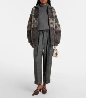 Brunello Cucinelli Checked Sequined Cardigan - Grey