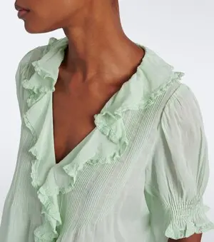 DÔEN Henri Ruffled Organic Cotton Blouse - Green