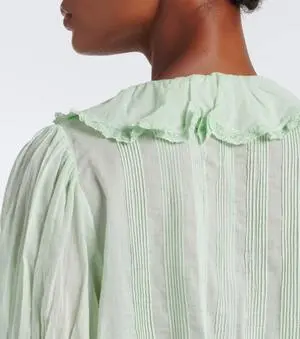 DÔEN Henri Ruffled Organic Cotton Blouse - Green