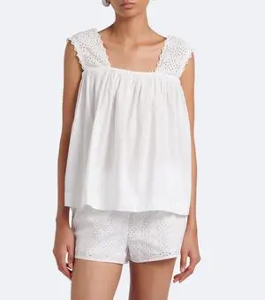 Posse Harriet Embroidered Cotton Poplin Top - White