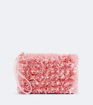 Valentino Garavani Floral Appliqué Satin Pouch - Pink