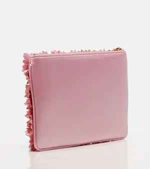 Valentino Garavani Embellished Floral-appliqué Satin Pouch