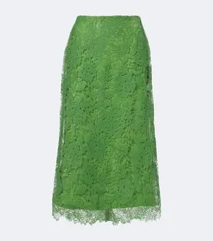Carolina Herrera Floral Lace Midi Skirt - Green