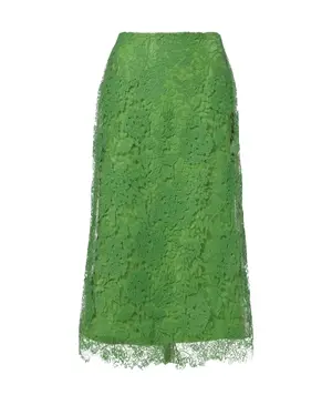 Carolina Herrera Floral Lace Midi Skirt - Green