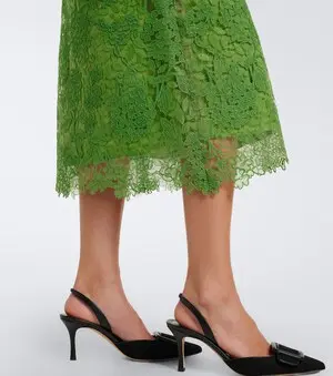 Carolina Herrera Floral Lace Midi Skirt - Green