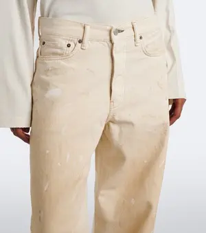 Acne Studios Distressed Leather-trimmed Wide-leg Jeans