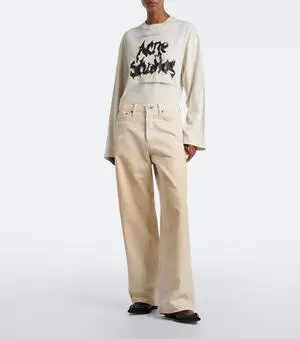 Acne Studios Distressed Leather-trimmed Wide-leg Jeans