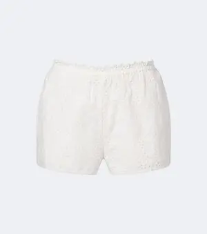 Posse Harriet Embroidered Cotton Poplin Shorts In Vintage - White