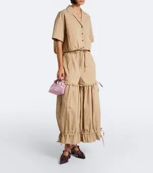 GANNI Ruffled Cotton-blend Wide-leg Pants