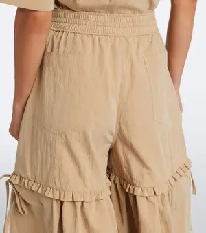 GANNI Ruffled Cotton-blend Wide-leg Pants